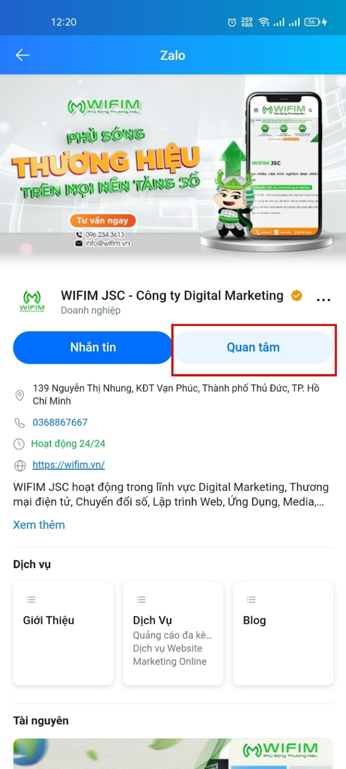 Hướng dẫn theo dõi Zalo OA của doanh nghiệp bằng điện thoại | WIFIM JSC